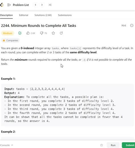 Minimum Rounds To Complete All Tasksleetcodehashmapleetcode2244