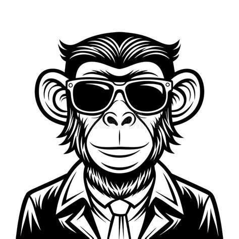 Hand Drawn Cool Monkey Sticker Wear Sunglasses Stock Illustration