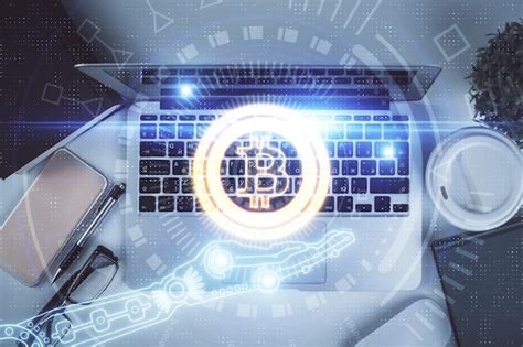 Premium Photo Blockchain Theme Hologram Drawings Over Computer On The