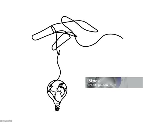 흰색 배경에 선 그리기로 지구본 전구가 있는 추상적인 손 연속성에 대한 스톡 벡터 아트 및 기타 이미지 연속성 일러스트레이션 전구 Istock