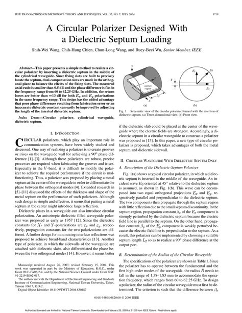 Pdf A Circular Polarizer Designed With A Dielectric Septum Loading