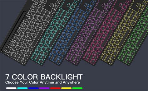 Soueto Wireless Keyboard With 7 Color Backlit Full Size Computer Keyboard With