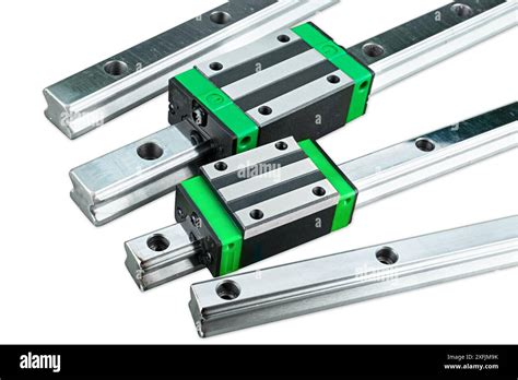 Linear Guide Rail With Sliding Block Isolated On White Background CNC Milling Or Lathe Machine
