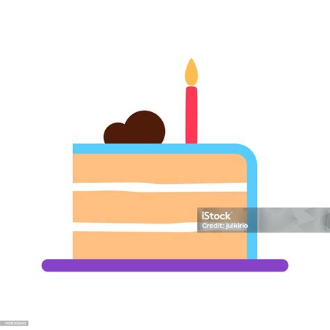 흰색 배경에 세 개의 층으로 된 케이크 조각 구운 서리가 내린 생일 트리트먼트 조각을 불타는 양초로 대접합니다 크림 유약 기호가있는 추상 케이크 밝은 패스트리 플랫 기호