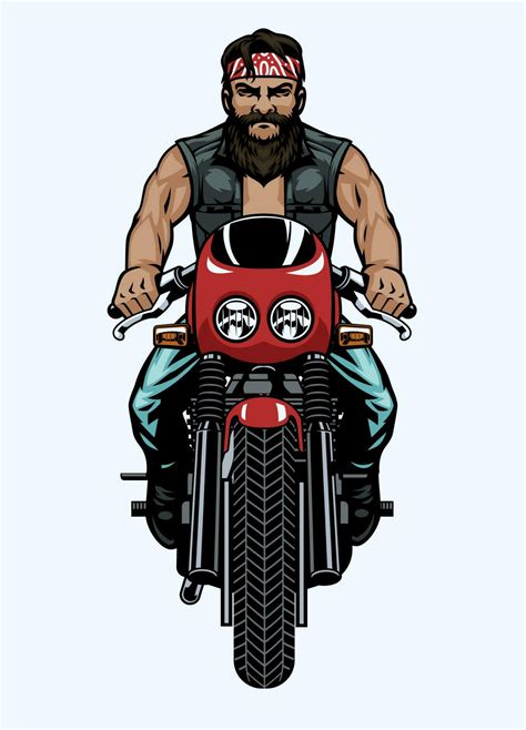 Biker Man Riding Cafe Racer Custom Motorcycle Front Side Angle 23628255