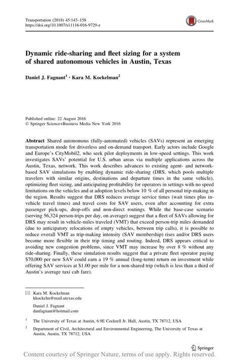 Dynamic Ride Sharing And Fleet Sizing For A System Of Shared Autonomous