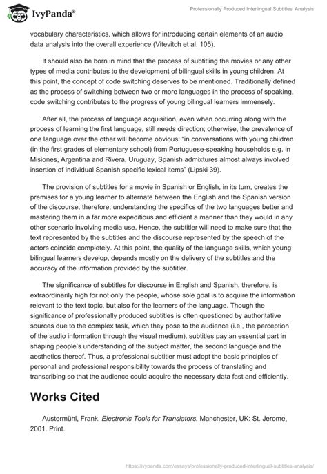 Professionally Produced Interlingual Subtitles Analysis 1667 Words Essay Example