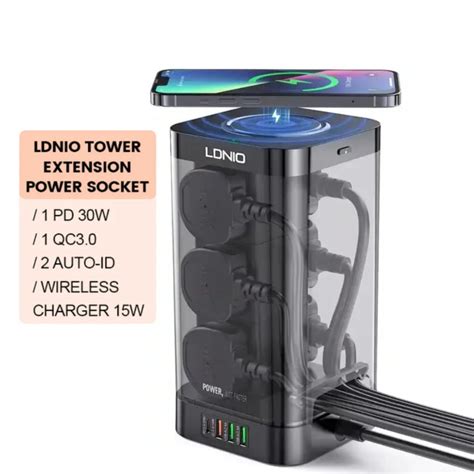 Ldnio Ukca Vertical Power Plug Tower Shape Extension Socket Uk Outlet With Usb A Usb C Charging