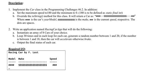Solved Implement The Car Class In The Programming Chegg