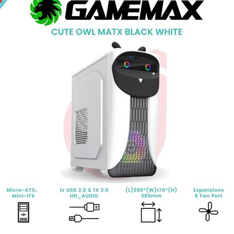 Jual Gamemax Casing Komputer Pc Case Cute Owl Matx Black White Shopee Indonesia