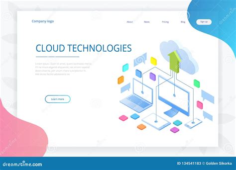 Web Page Design Templates Cloud Computing Concept Isometric Cloud Services Internet Technology