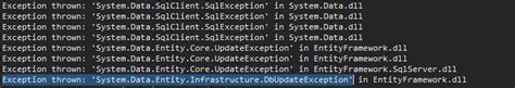 C Exception Thrown Systemdataentityinfrastructure
