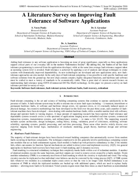 Pdf A Literature Survey On Improving Fault Tolerance Of Software
