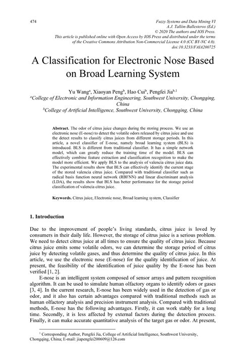 (PDF) A Classification for Electronic Nose Based on Broad Learning System