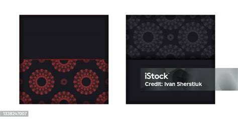추상 패턴의 인쇄 식 엽서 디자인 그리스 어 붉은 장식과 텍스트 아래에 배치 검은 배너 0명에 대한 스톡 벡터 아트 및 기타