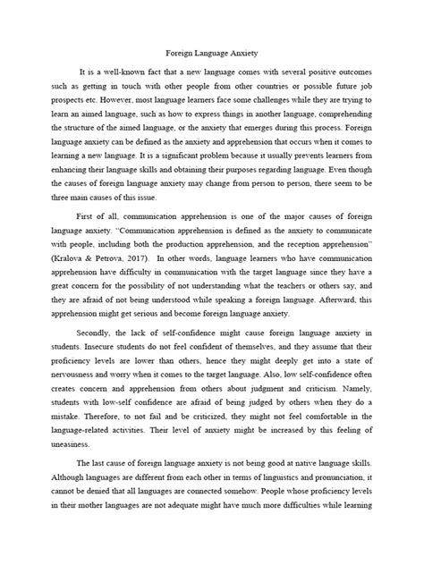 Foreign Language Anxiety Pdf Anxiety Foreign Language