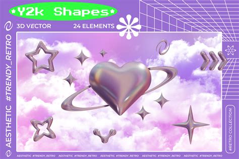 Y2k 3d Shapes Collection On Yellow Images Creative Store 131991