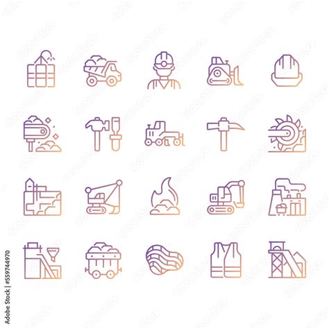 Coal Mining Pixel Perfect Gradient Linear Vector Icons Set Personal