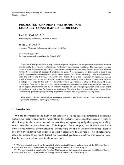 Projected Gradient Methods For Linearly Constrained Problems Calamai
