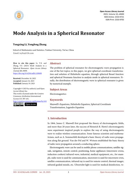 pdf mode analysis in a spherical resonator