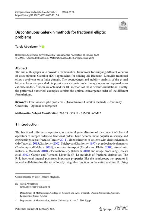 Pdf Discontinuous Galerkin Methods For Fractional Elliptic Problems