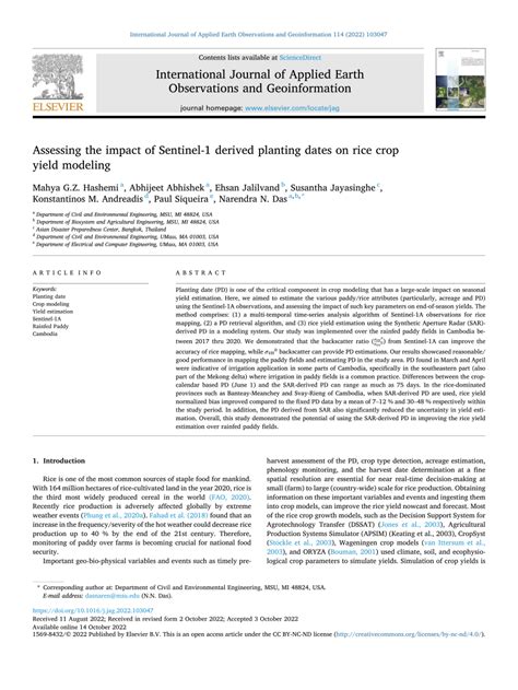 Pdf Assessing The Impact Of Sentinel 1 Derived Planting Dates On Rice Crop Yield Modeling