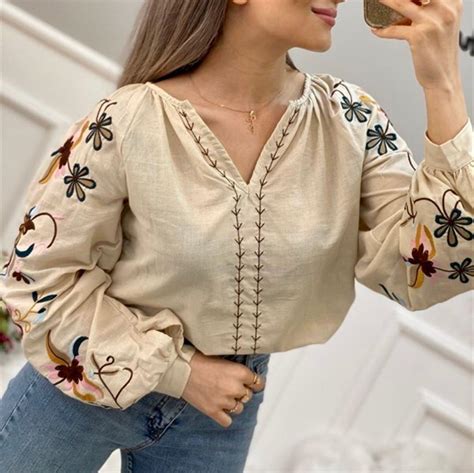 Floral Embroidered Blouse Cotton Blouse Women Shirt Boho Embroidered