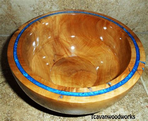Ash Bowl With Electric Blue Pearl Inlay Via Etsy Wood Bowls Wood