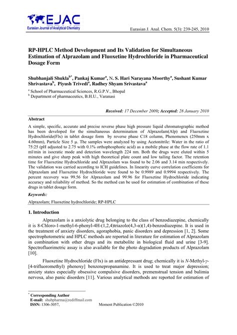 pdf rp hplc method development and its validation for simultaneous