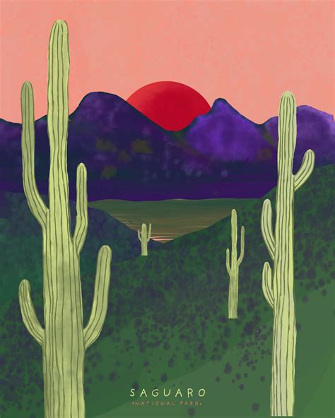 Saguaro Cactus Art Print National Parks Poster Minimalist Wall Art