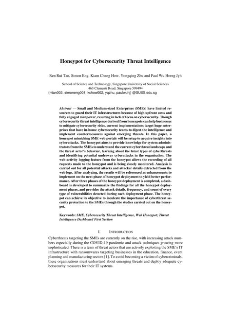 Pdf Honeypot For Cybersecurity Threat Intelligence