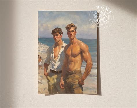 Poster The Beach Vintage Muscular Male Body Art Muscle Men Printed