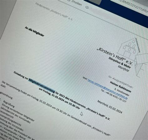 Mitgliederversammlung F Rderverein Kirsteins Hoff E V D Rpshus Martfeld Das