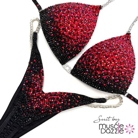 Red Black Crystal Perfection Custom Bikini By Muscle Dazzle