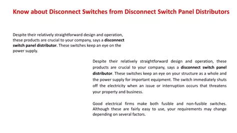 PPT Know About Disconnect Switches From Disconnect Switch Panel Distributors PowerPoint