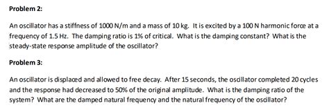 Solved An Oscillator Has A Stiffness Of 1000 Nm And A Mass