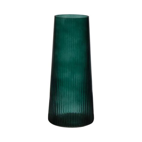 Cone Shaped Glass Vase Pelayo With Grooves Forest Green Clear 28cm