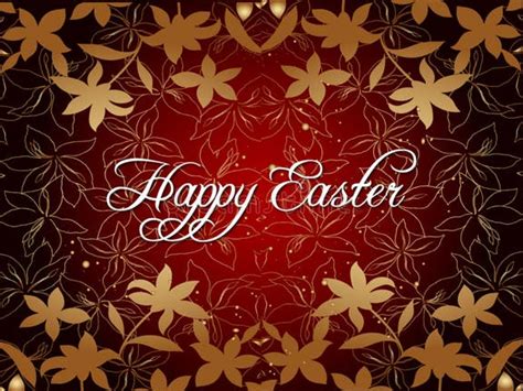 Red Background With Gold Flowers And The Words Happy Easter Written In