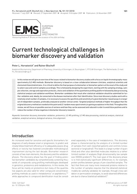 PDF Current Technological Challenges In Biomarker Discovery And Validation