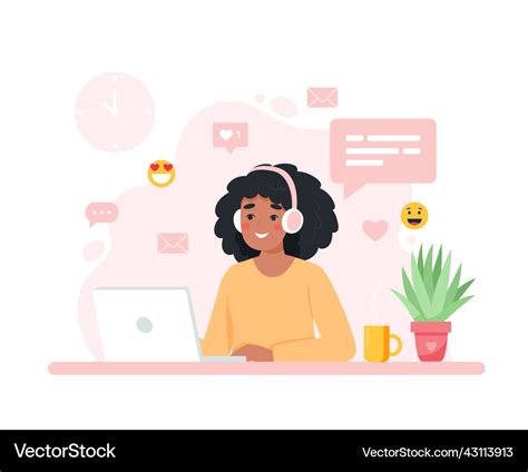 Black Woman Working With Computer Home Office Vector Image