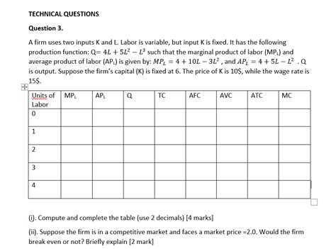 solved a firm uses two inputs k and l labor is variable