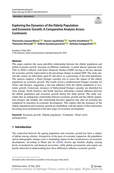 Exploring The Dynamics Of The Elderly Population And Economic Growth A