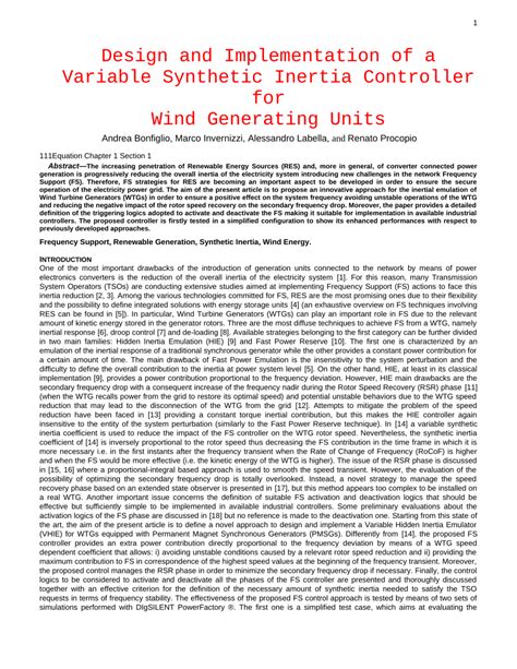 Pdf Design And Implementation Of A Variable Synthetic Inertia Controller For Wind Generating Units