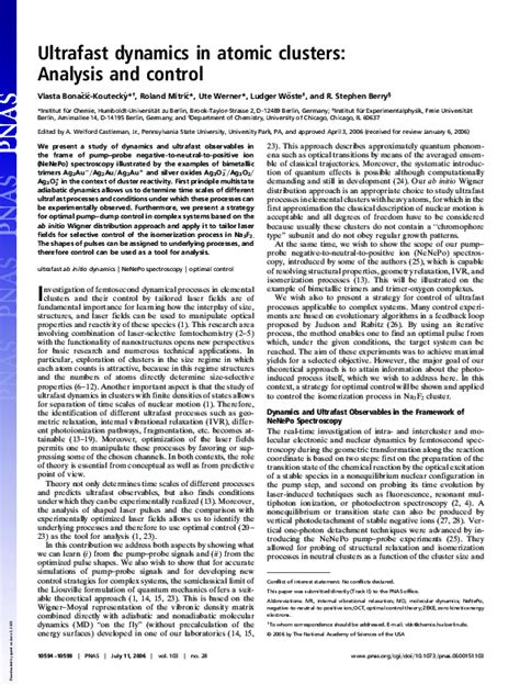 Pdf Ultrafast Dynamics In Atomic Clusters Analysis And Control