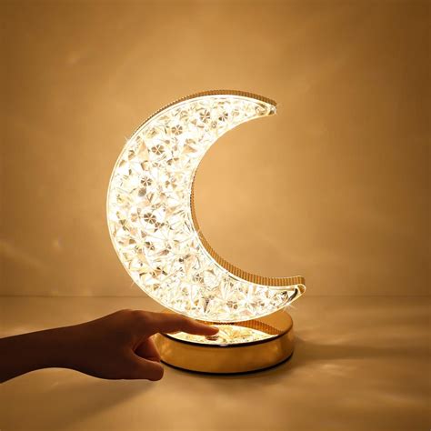 Yoawllty Ramadan Crystal Table Lamp Moon Shape Night Light With Touch