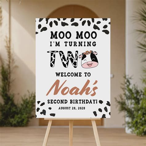 Holy Cow Moo Moo Im Two Birthday Party Invitation Editable Cow Print