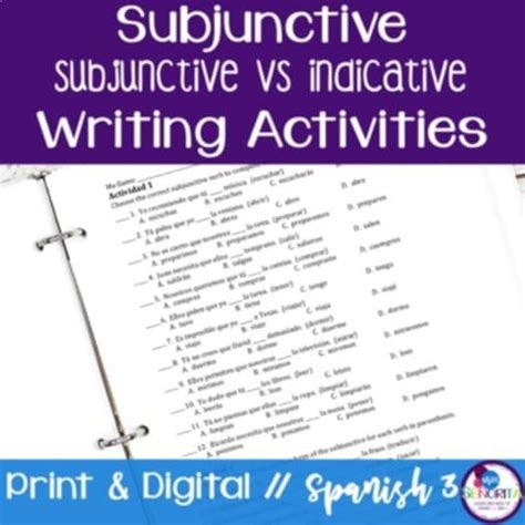 Spanish Subjunctive Vs Indicative Writing Activities Spanish Writing