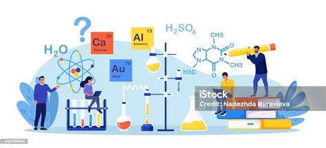 화학 약국 실험실 과학 장비 화학식 원소를 배우는 사람들 시약 테스트 유리 플라스크 화학 물질로 실험실에서 과학 실험 교육 혁신 과학에 대한 스톡 벡터 아트 및 기타 이미지