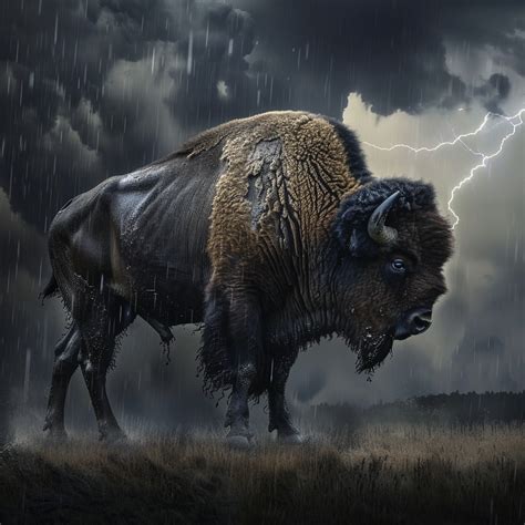 Free Stormy Bison Stand Image Bison Storm Lightning Download At