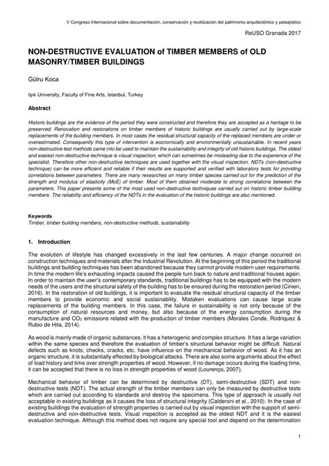 Pdf Non Destructive Evaluation Of Timber Members Of Old Masonrytimber Buildings